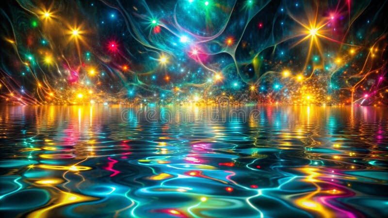 Celestial Waterscape a Vibrant Reflection of Illuminated Nebulae and ...