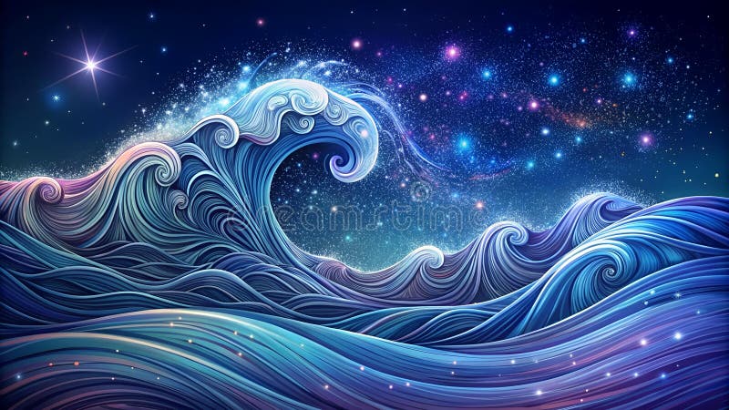 Celestial Wave: a Cosmic Ocean Generative AI Stock Illustration ...