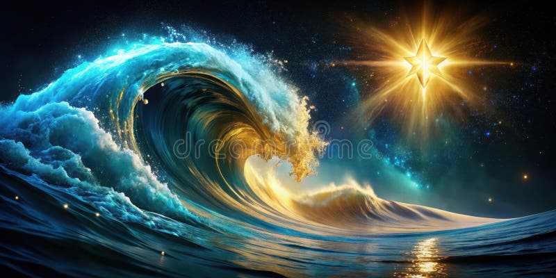 Celestial Wave a Cosmic Ocean Scene with a Luminous Star and a Powerful ...