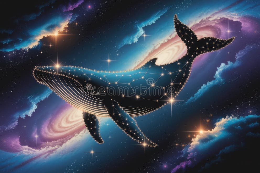 Celestial Whale in Cosmic Ocean with Star Constellations and Galaxy ...