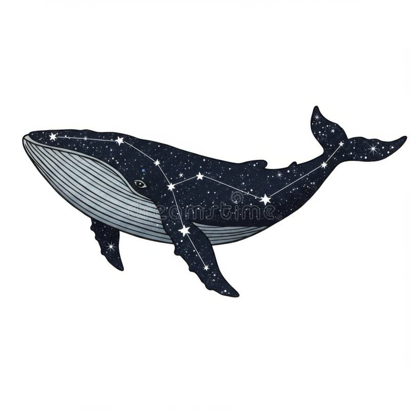 Celestial Whale Illustration: Dark Blue Whale with Starry Pattern Stock Illustration ...