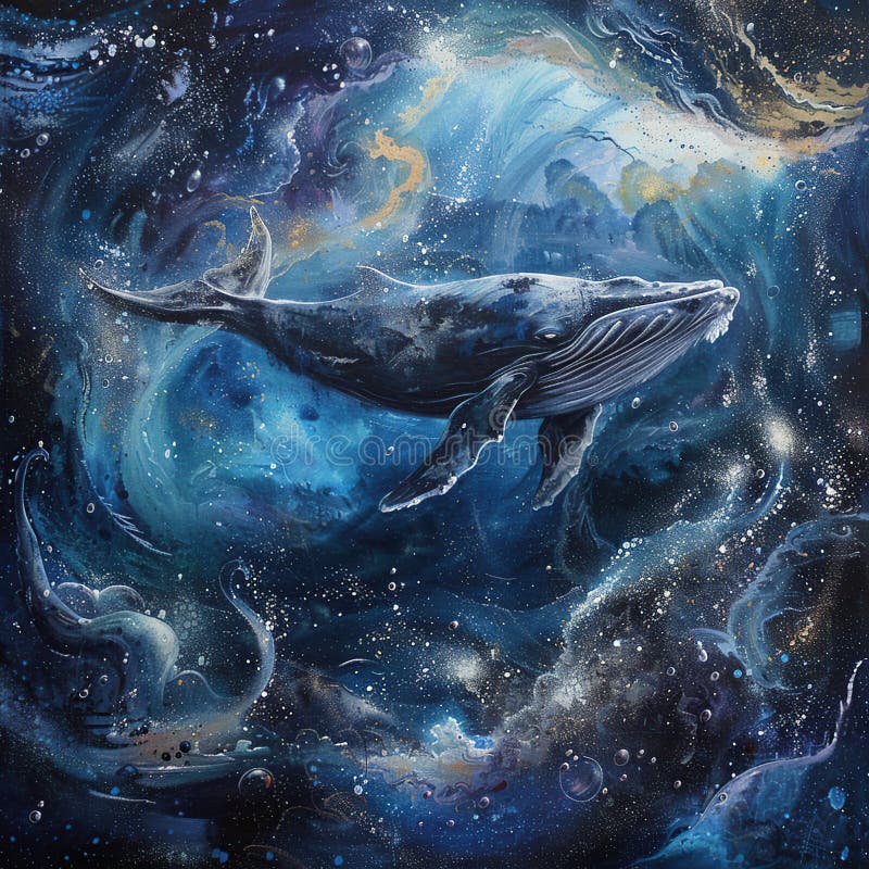 Celestial Whale Swims through Swirling Nebula Stock Illustration ...