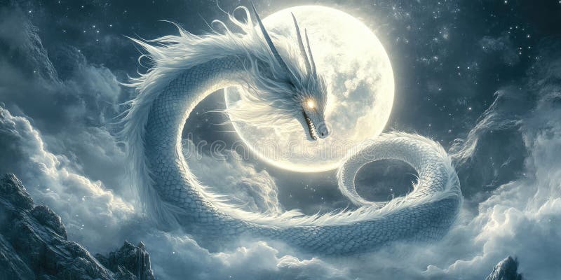 A Celestial White Dragon Coiled Around a Glowing Orb for Mythical ...