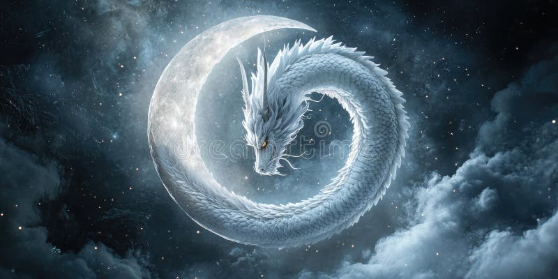 A Celestial White Dragon Coiled Around a Glowing Orb for Mythical ...