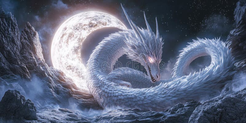 A Celestial White Dragon Coiled Around a Glowing Orb for Mythical ...