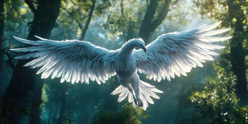 A Celestial White Pegasus with Wings Outstretched Flying through the ...