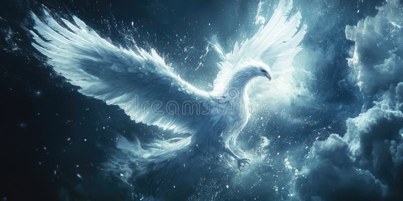 A Celestial White Phoenix Rising from Shimmering Ashes for Mythical ...