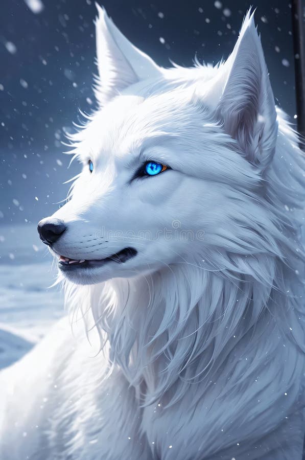 A Celestial White Wolf from Side in the Snow Fall Stock Illustration ...