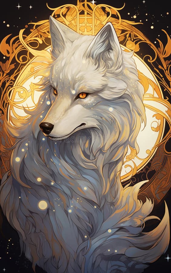 Celestial Wolf with Ornamental Background. Stock Illustration ...