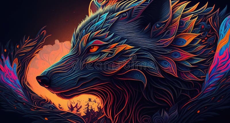 Celestial Wolf, Vision, Protector, Spirit, Tribal Style, Imaginary ...