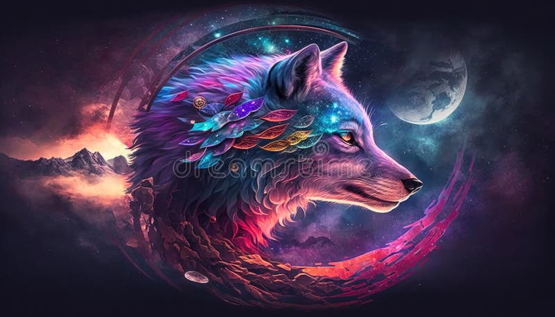 Celestial Wolf, Vision, Protector, Spirit, Tribal Style, Imaginary ...
