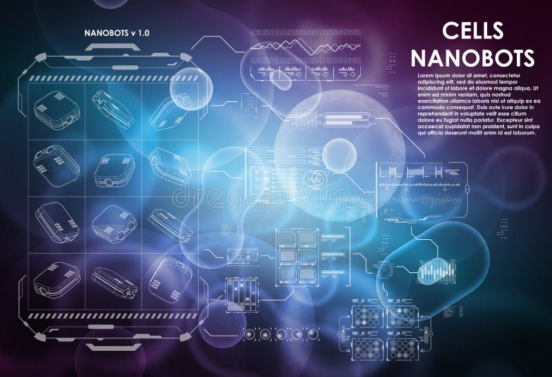 Cell Background with Futuristic Interface Elements. HUD UI for Medical ...