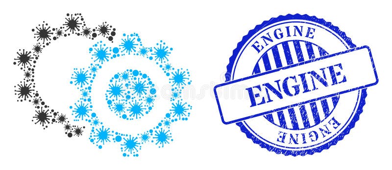 Textured Engine Seal and Viral Gears Collage Icon Stock Vector ...