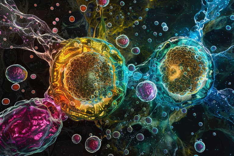 Cell Division Process Seen Under a Microscope. Realistic Cellular ...