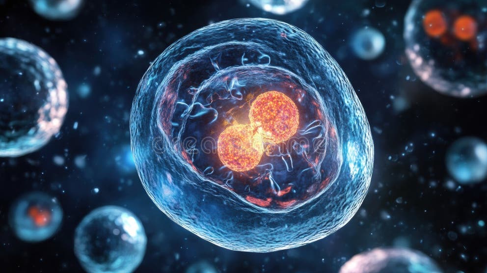 Cell Division Process Showcasing a Vibrant and Detailed View of ...