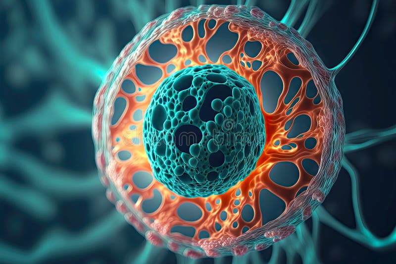 Cell Nucleus is Orange Green and Process of Cell Division Stock ...