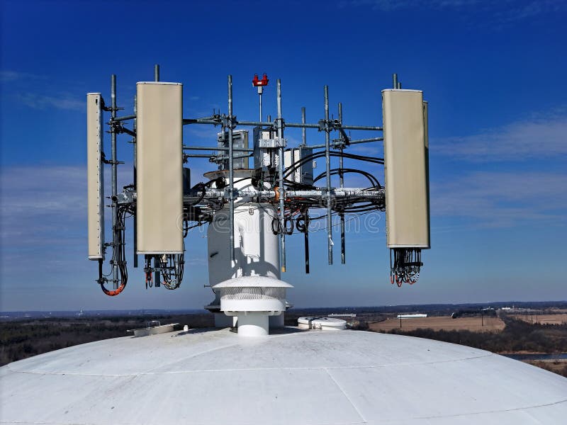 Cell Phone Antenna Array Mounted on Top of a Water Tower Stock Image ...