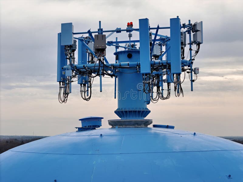 Cell Phone Antenna Array Mounted on Top of a Water Tower Stock Image ...