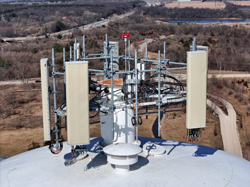 Cell Phone Antenna Array Mounted on Top of a Water Tower Stock Image ...
