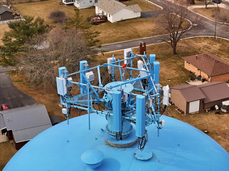 Cell Phone Antenna Array Mounted on Top of a Water Tower Stock Image ...