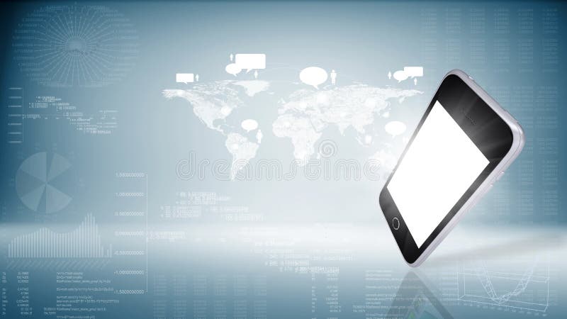 Cell Phone with Blank Display and World Map Stock Illustration ...