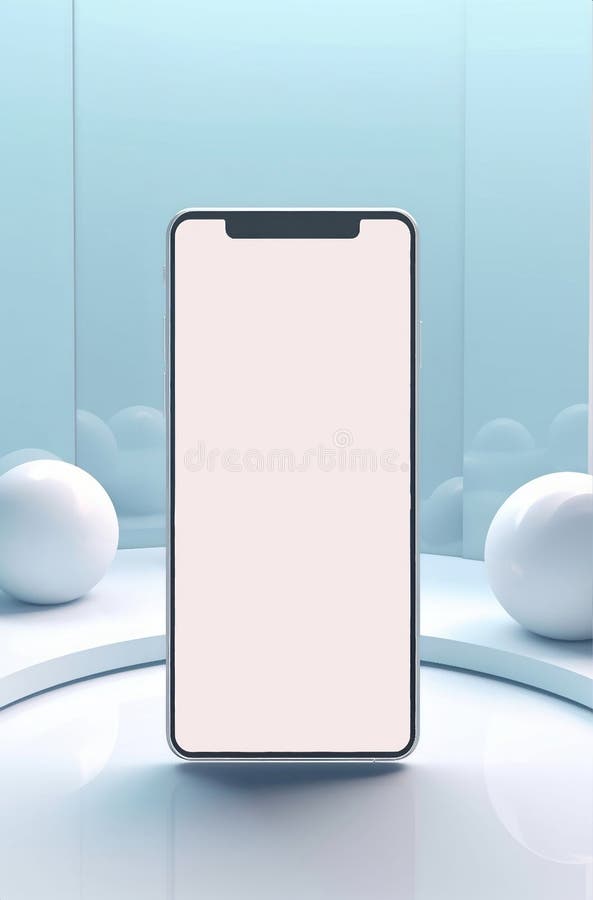 A Cell Phone with Blank Screen on Table in Front of Blue Wall Stock ...