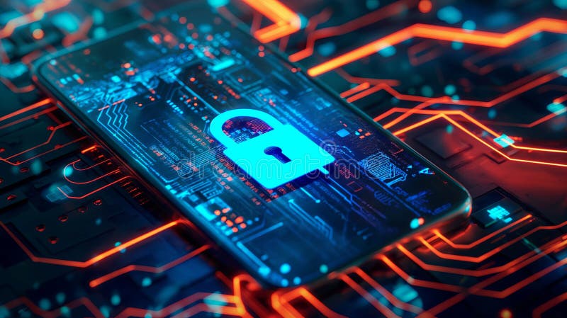 A Cell Phone with a Blue Lock on it. Digital Security Background ...