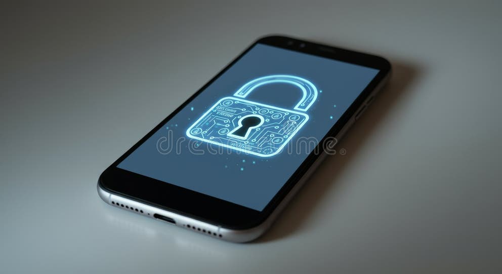 Cell Phone with a Blue Lock on the Screen Stock Image - Image of ...