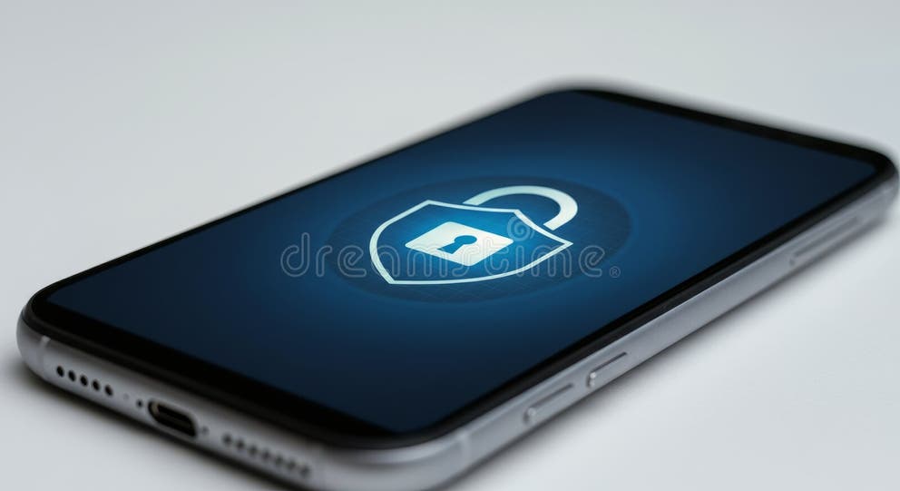 Cell Phone with a Blue Lock on the Screen Stock Photo - Image of access ...
