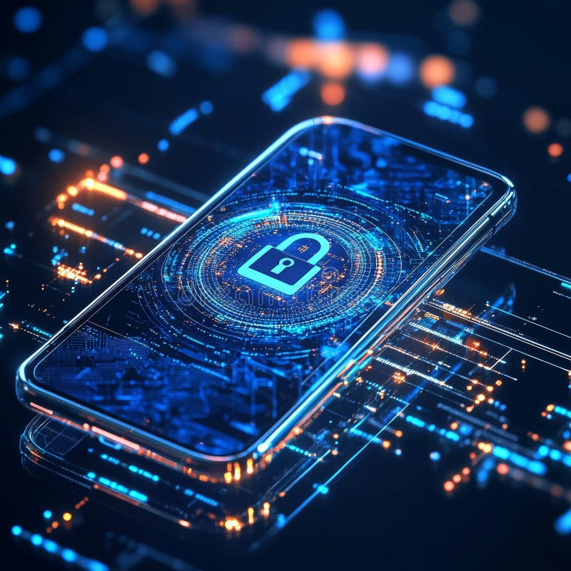 A Cell Phone with a Blue Screen that Says Lock" on it" Stock ...