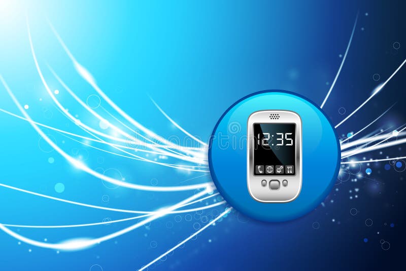 Cell Phone Button on Blue Abstract Light Background Stock Illustration ...