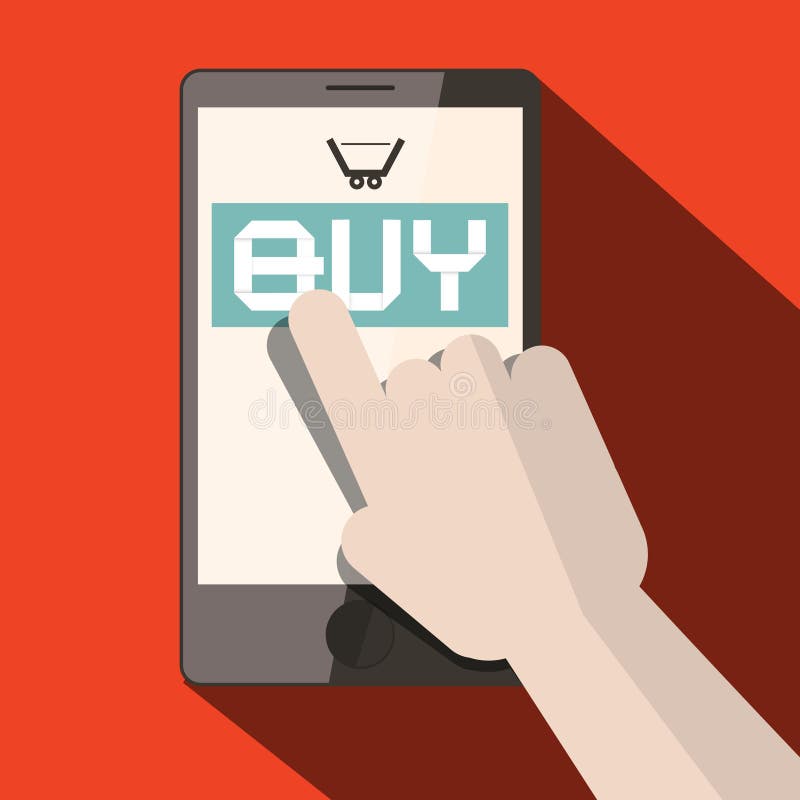 Cell Phone with Buy Title and Cart Stock Vector - Illustration of ...