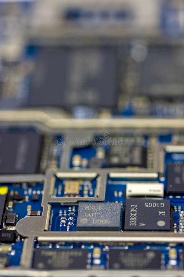 Memory Chips in a Cell Phone Board Stock Image - Image of leads ...