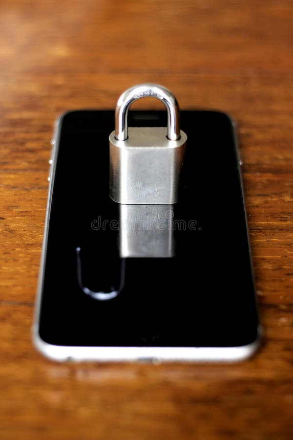 Cell Phone with a Closed Padlock that is Reflected on the Screen Like ...