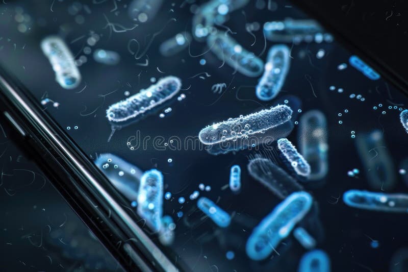 A Cell Phone is Covered in Virus and Bacteria. Stock Image - Image of ...