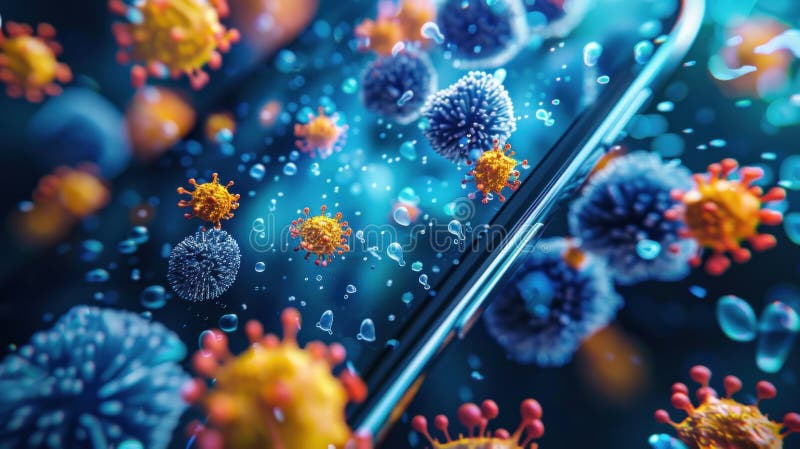 A Cell Phone is Covered in Virus and Bacteria. Stock Photo - Image of ...