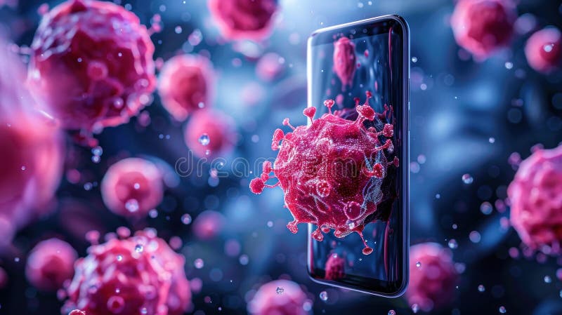 A Cell Phone is Covered in Virus and Bacteria. Stock Image - Image of ...