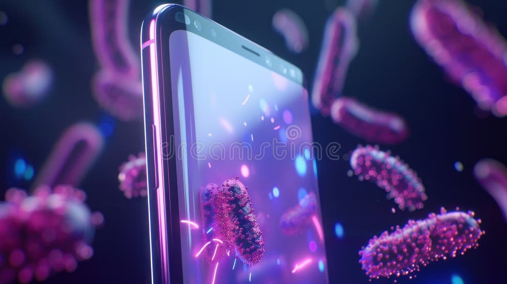 A Cell Phone is Covered in Virus and Bacteria. Stock Illustration ...