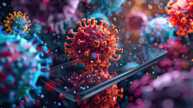 A Cell Phone is Covered in Virus and Bacteria. Stock Image - Image of ...