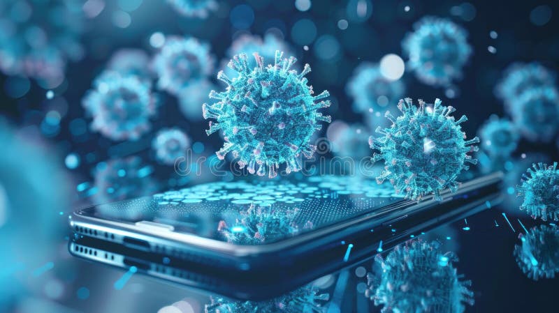 A Cell Phone is Covered in Virus and Bacteria. Stock Image - Image of ...