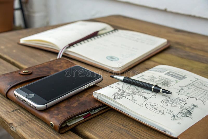 Cell Phone, Diary, and Ink Drawing Stock Illustration - Illustration of ...