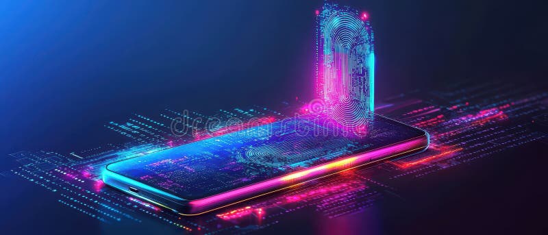 A Cell Phone is Displayed with a Glowing Blue Screen Stock Photo ...