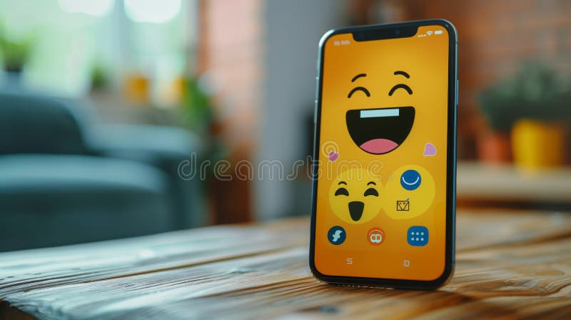 Cell Phone Displaying a Cheerful Smiley Face on the Screen Stock ...