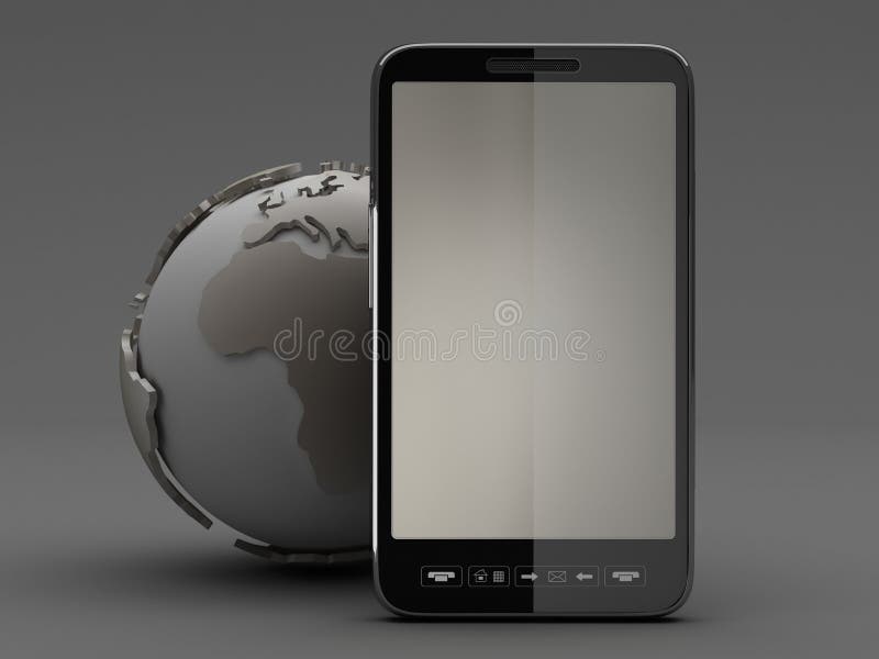 Cell phone and earth globe stock illustration. Illustration of ...