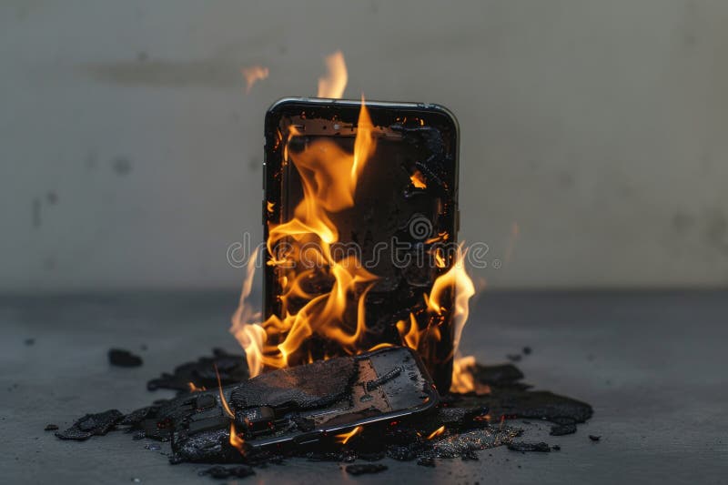 A Cell Phone Engulfed in Flames Rests Ominously on a Table, Emanating ...