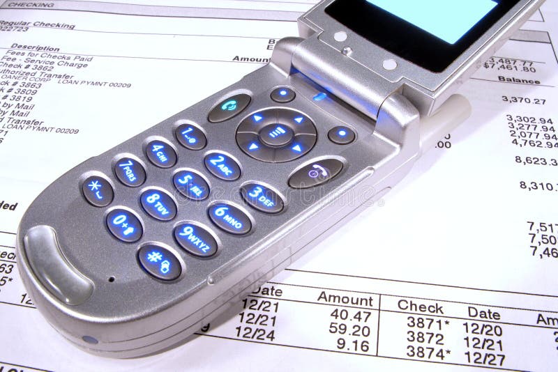 Cell Phone on Financial Bank Statement for Inquiry Stock Photo - Image ...
