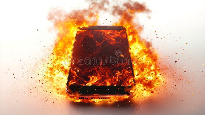 A Cell Phone with Fire Coming Out of it Stock Photo - Image of orange ...