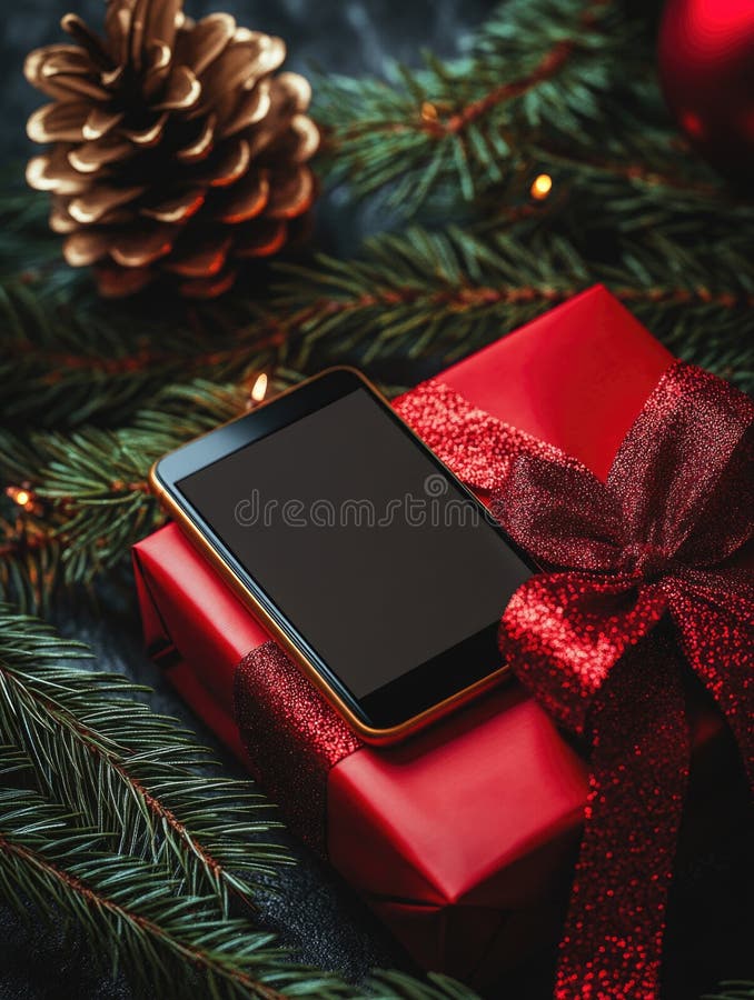 Cell Phone on Gift Box stock photo. Image of celebration - 381850336