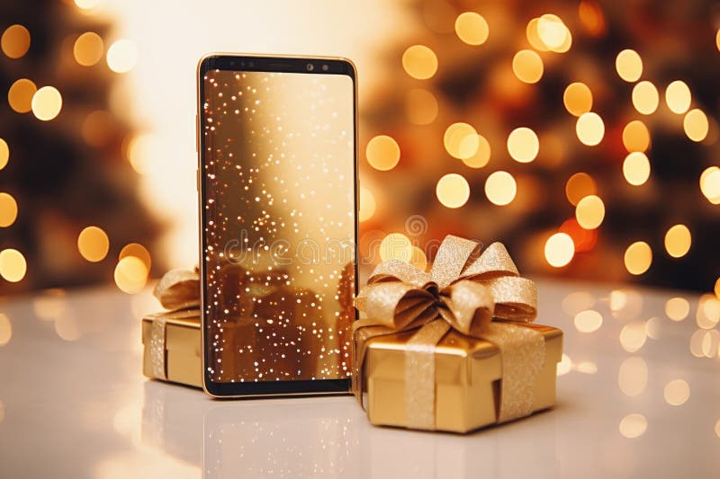 A Cell Phone and a Gift Sitting on a Table. Perfect for Illustrating ...
