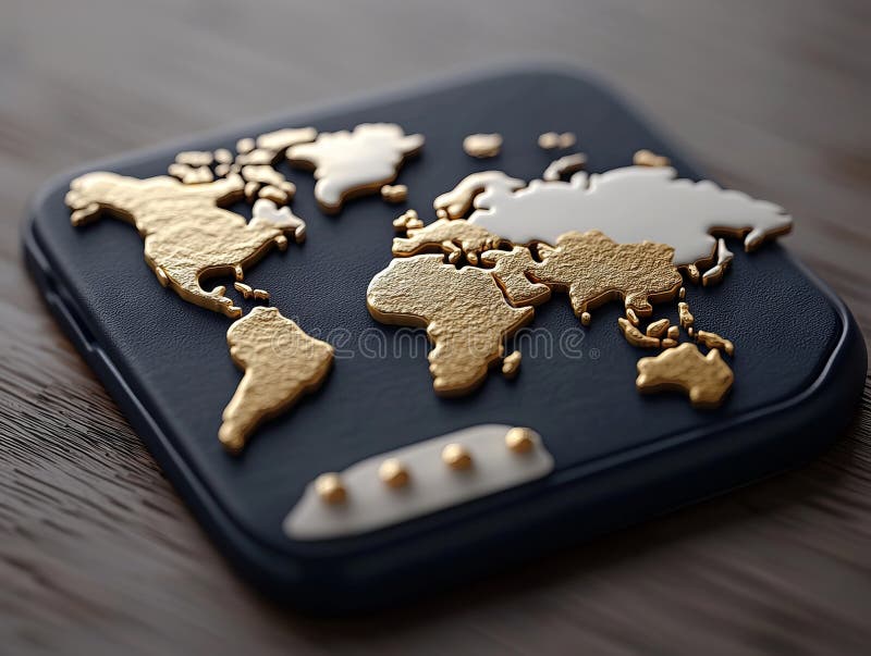 A Cell Phone with a Gold World Map on it Stock Photo - Image of phone ...